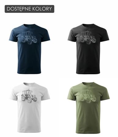 Koszulka z traktorem traktor dla rolnika John Deere Claas New Holland Fendt męska biała REGULAR ...